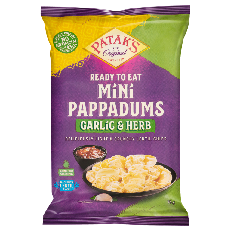 Patak’s Mini Pappadums Garlic & Herb 75g - Patak's Indian Curry ...